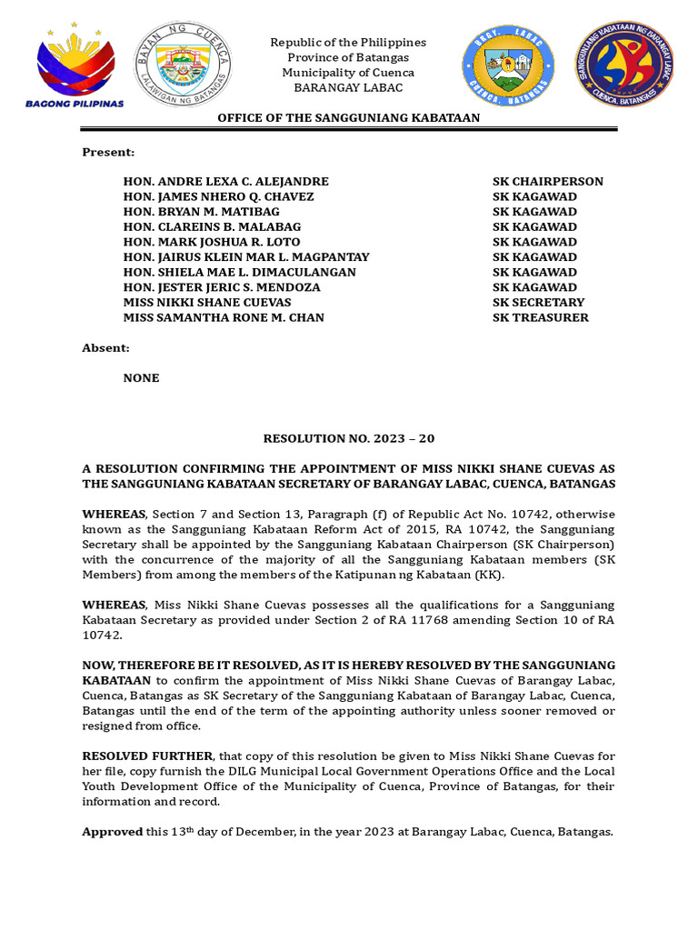 SK Resolution No. 2023 - 20 | PDF