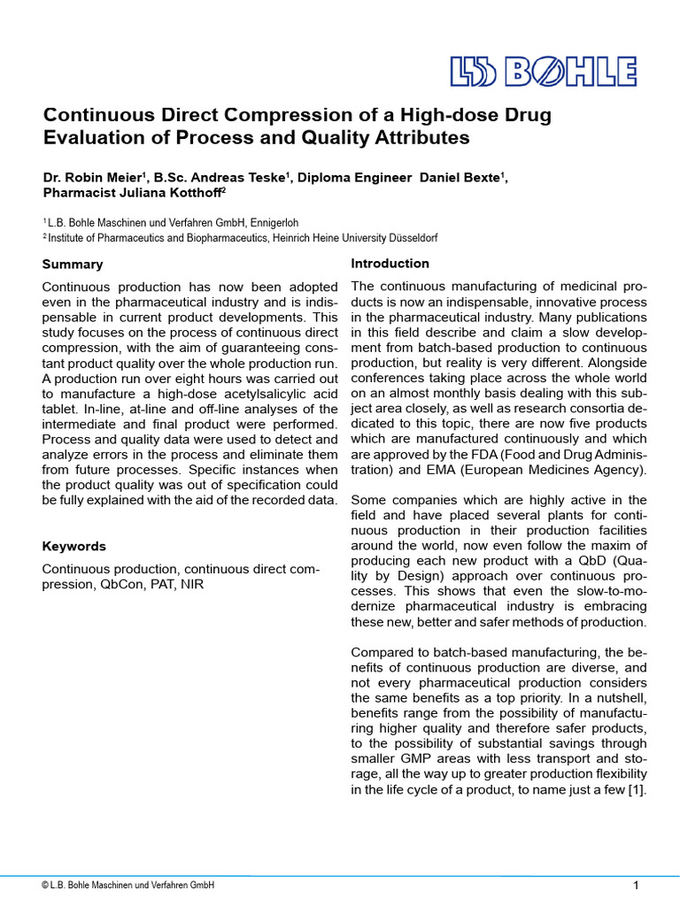LBB - Continuous Direct Compression | PDF | Tablet (Pharmacy)