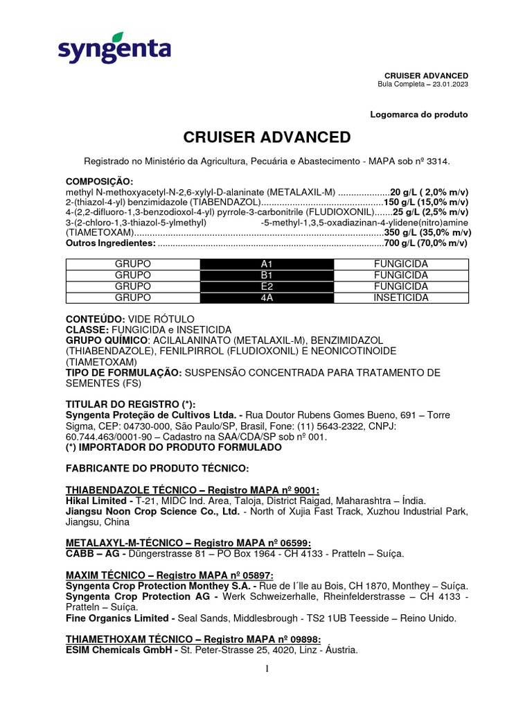 Cruiser Advanced | PDF | Agricultura | Inseticida