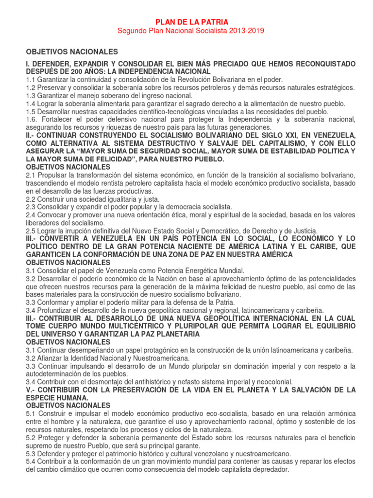 Plan de la Patria 2013-2019 | PDF | Socialismo | Venezuela