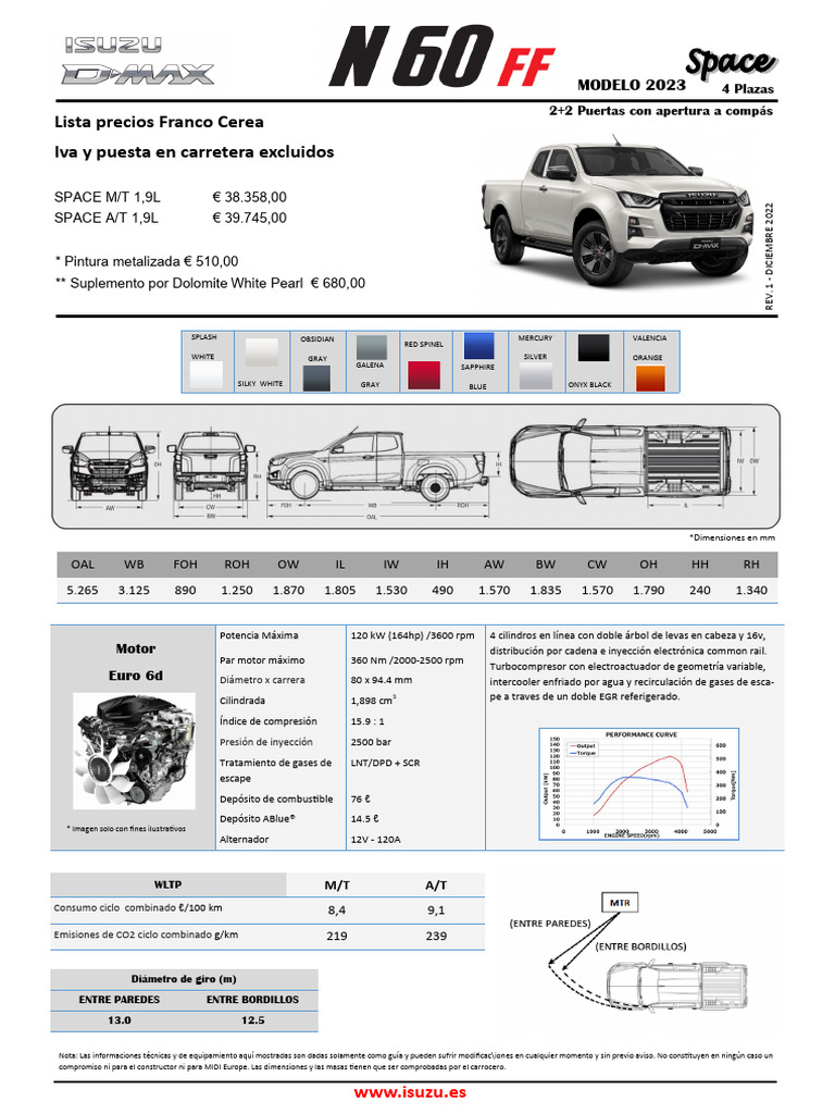 Ficha Tecnica Dmax - Space - N60FF | PDF | Bienes manufacturados | Vehículos