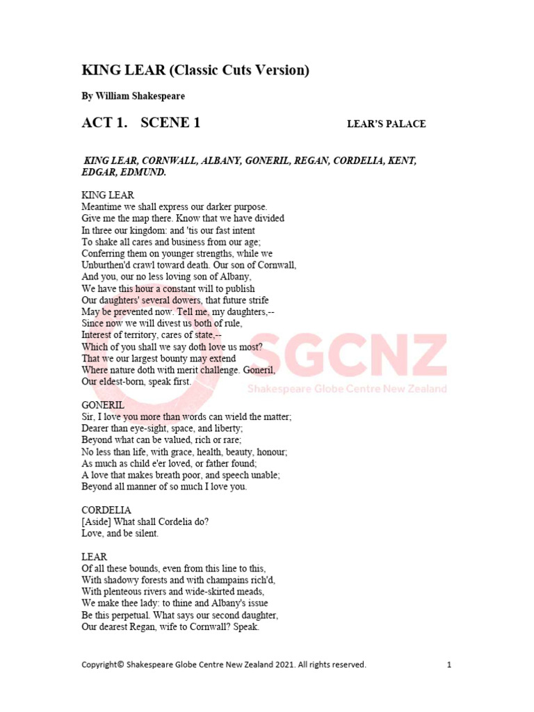 Woc KL SGCNZ Script | PDF | King Lear