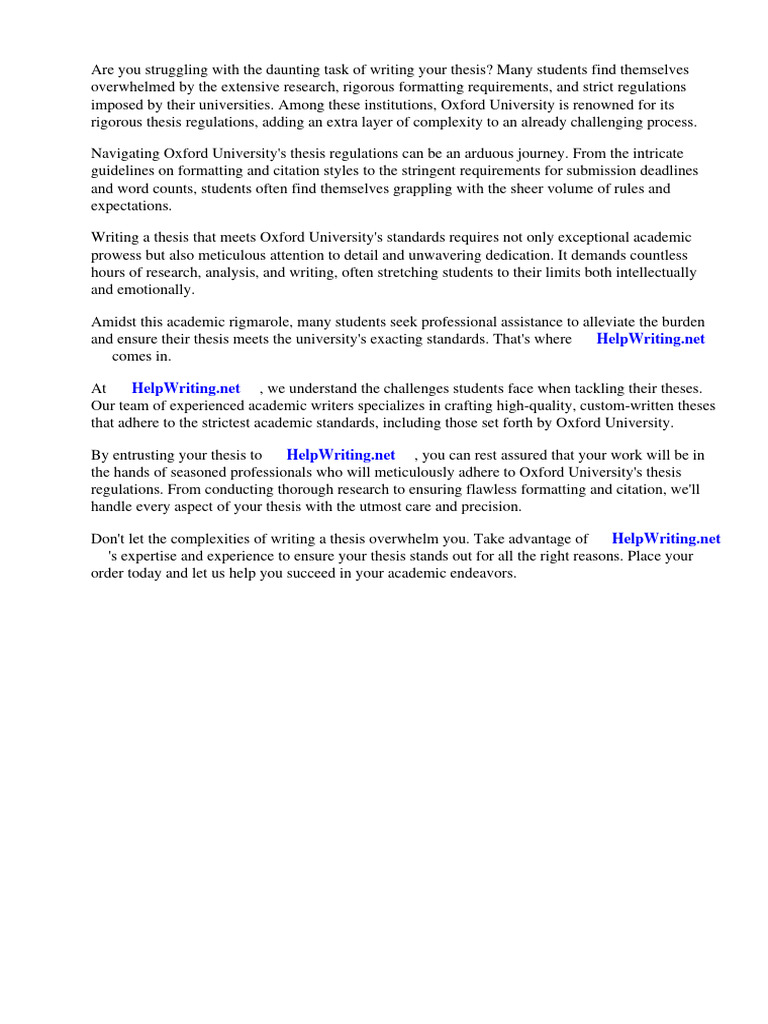 Oxford University Thesis Regulations | PDF