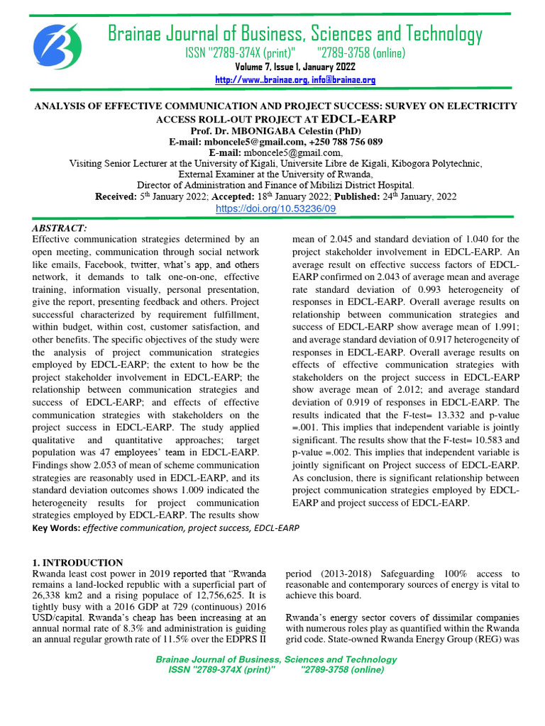 Paper On Analysis of Effective Communication and Project Success ...