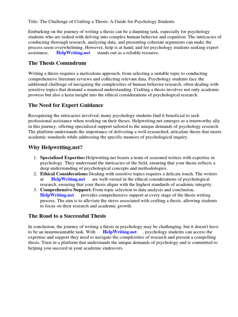 Sample Thesis Title For Psychology Students | PDF | Thesis | Psychology