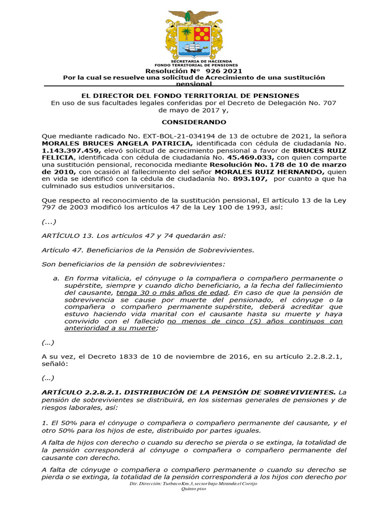 Resolucion No 926 2021 | PDF | Pensión