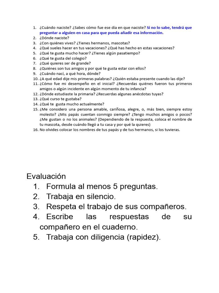 Preguntas para La Autobiografía | PDF