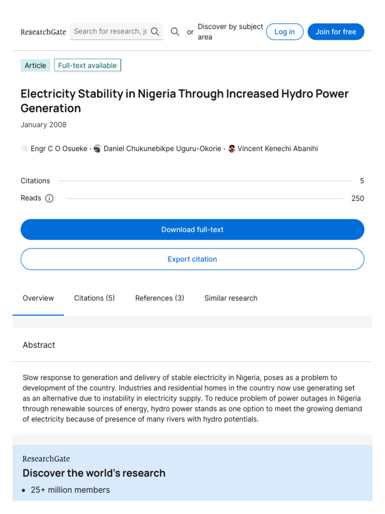Electricity Stability in Nigeria Through Increased Hydro Power ...