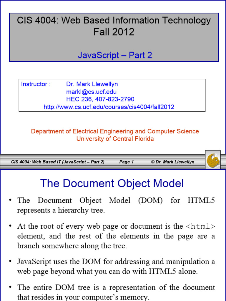 JavaScript - Part 2 | PDF | Document Object Model | World Wide Web JavaScript - Part 2 | PDF | Document Object Model | World Wide Web
