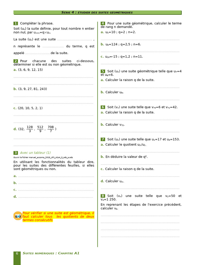 Série D'exercices Étudier Des Suites Géométriques | PDF