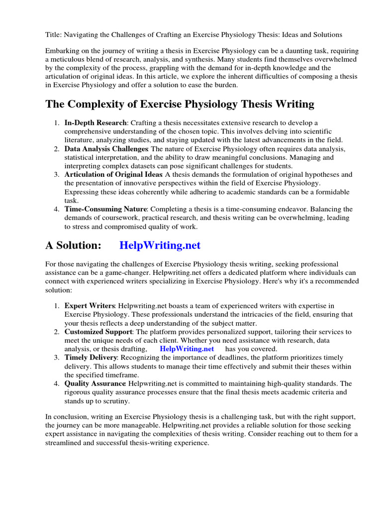 Exercise Physiology Thesis Ideas | Download Free PDF | Thesis ...