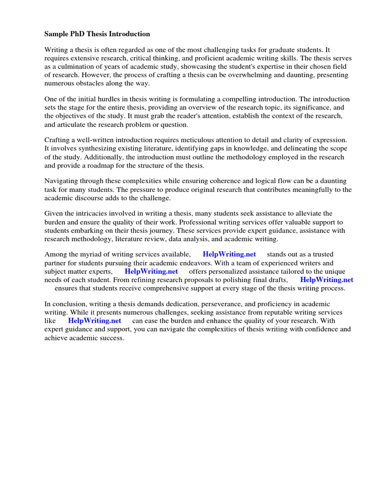 Sample PHD Thesis Introduction | PDF | Thesis | Methodology