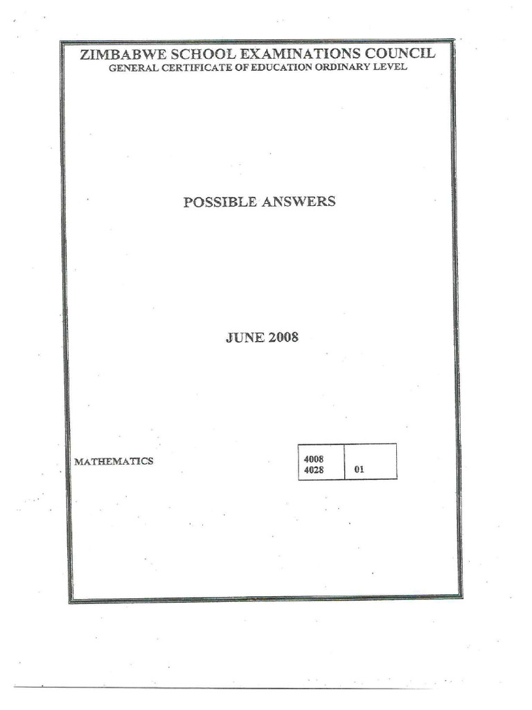 O-Levels Mathematics 2008 Answers | PDF