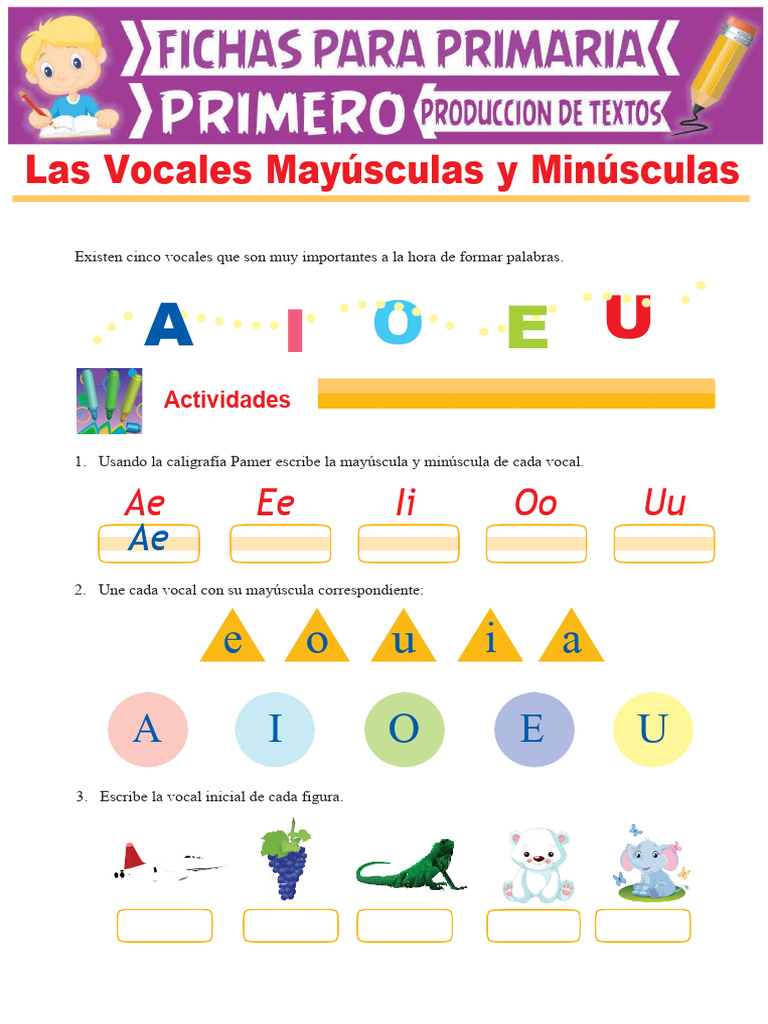 Las Vocales Mayúsculas y Minúsculas para Primer Grado de Primaria | PDF