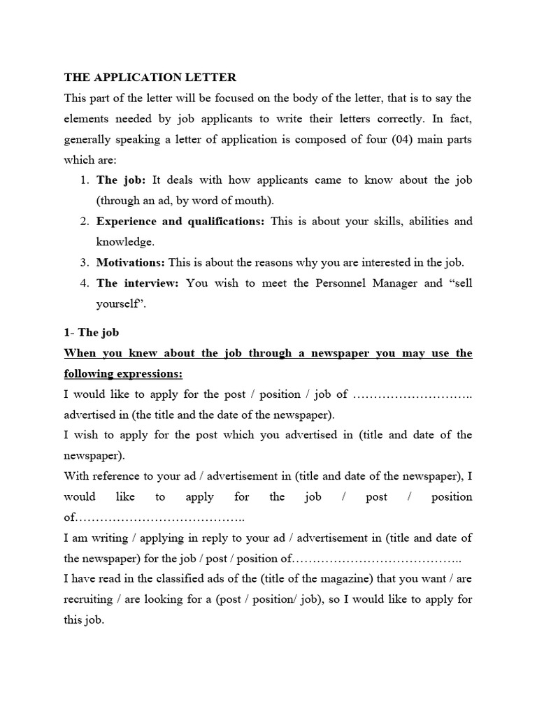 The Application Letter & CV | PDF