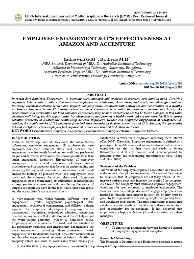Employee Engagement & It's Effectiveness at Amazon and Accenture | PDF ...