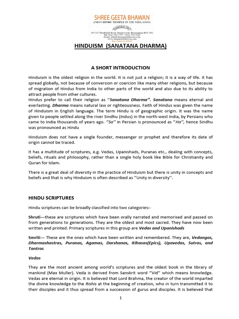 Overview of Hinduism and Its Scriptures | PDF | Social Science ...