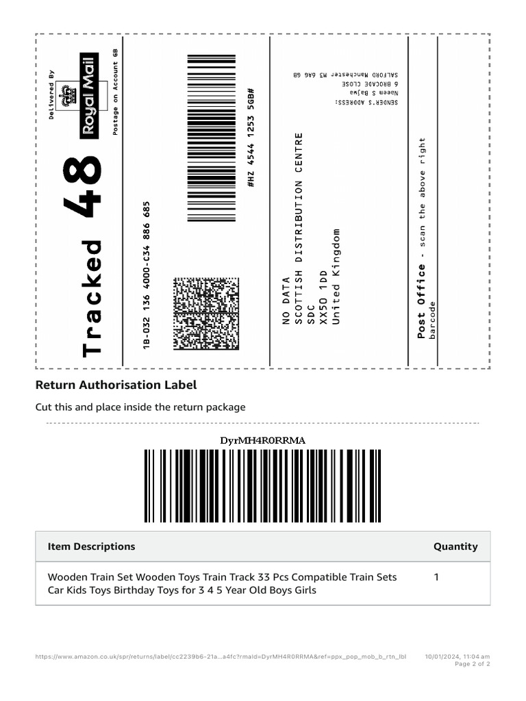Return Authorisation Label: Cut This and Place Inside The Return ...