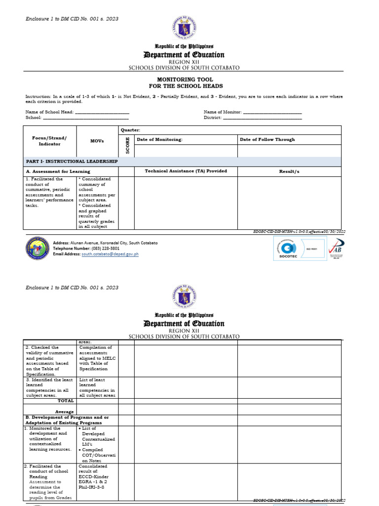 Enclosure 1 To DM CID No. 001 S. 2023 MONITORING TOOL | PDF
