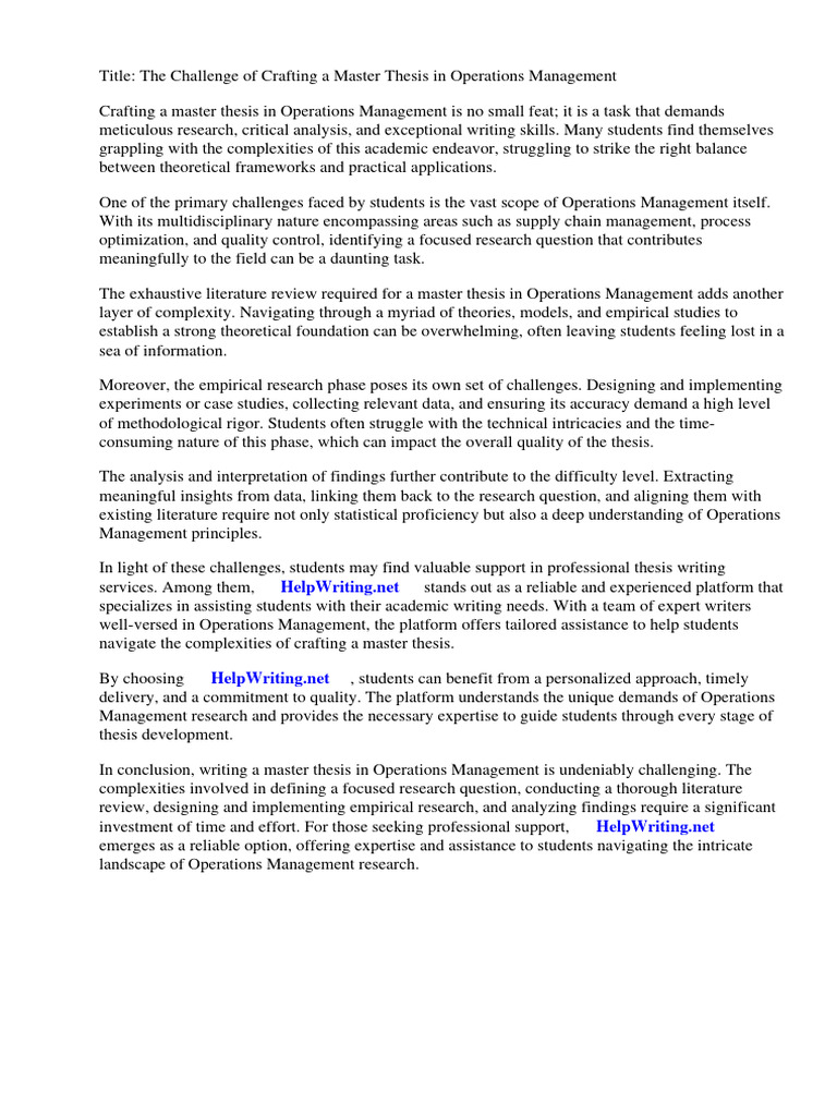 Master Thesis Operations Management | PDF