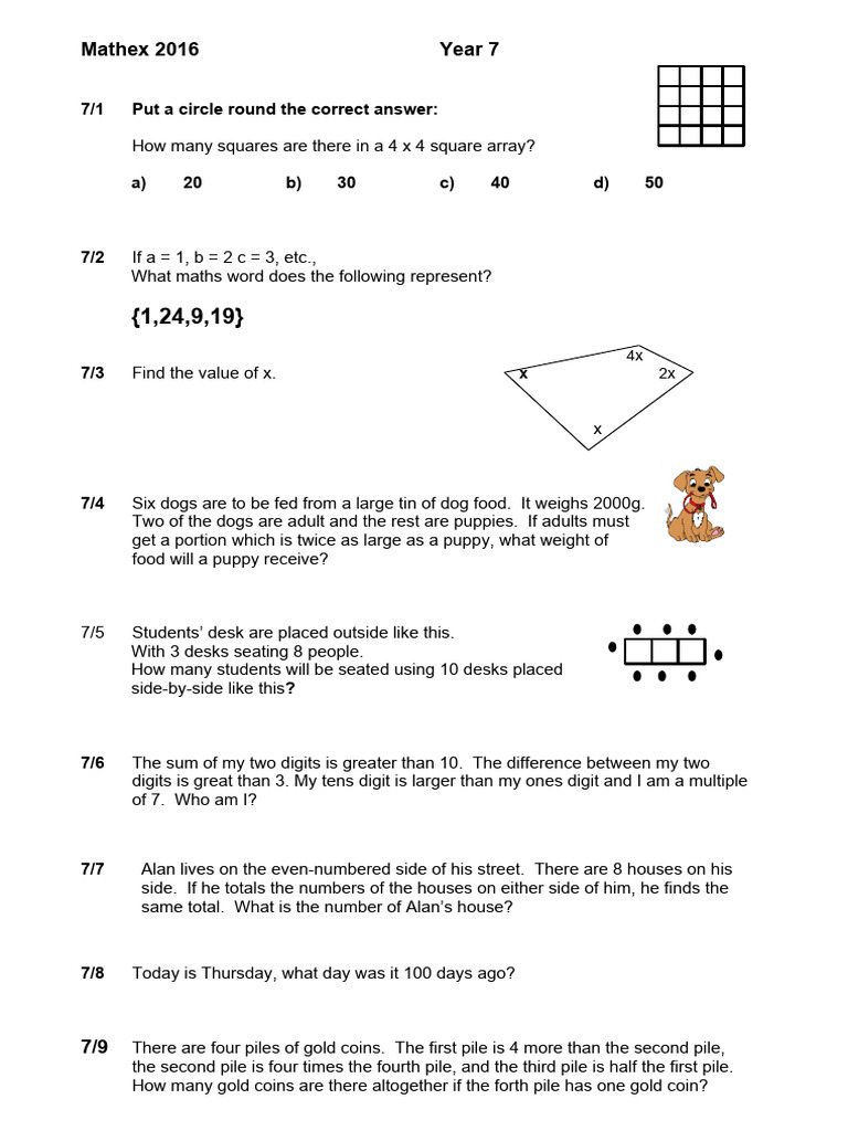 Mathex Year 7 2016 | Download Free PDF | Mathematics | Elementary Mathematics