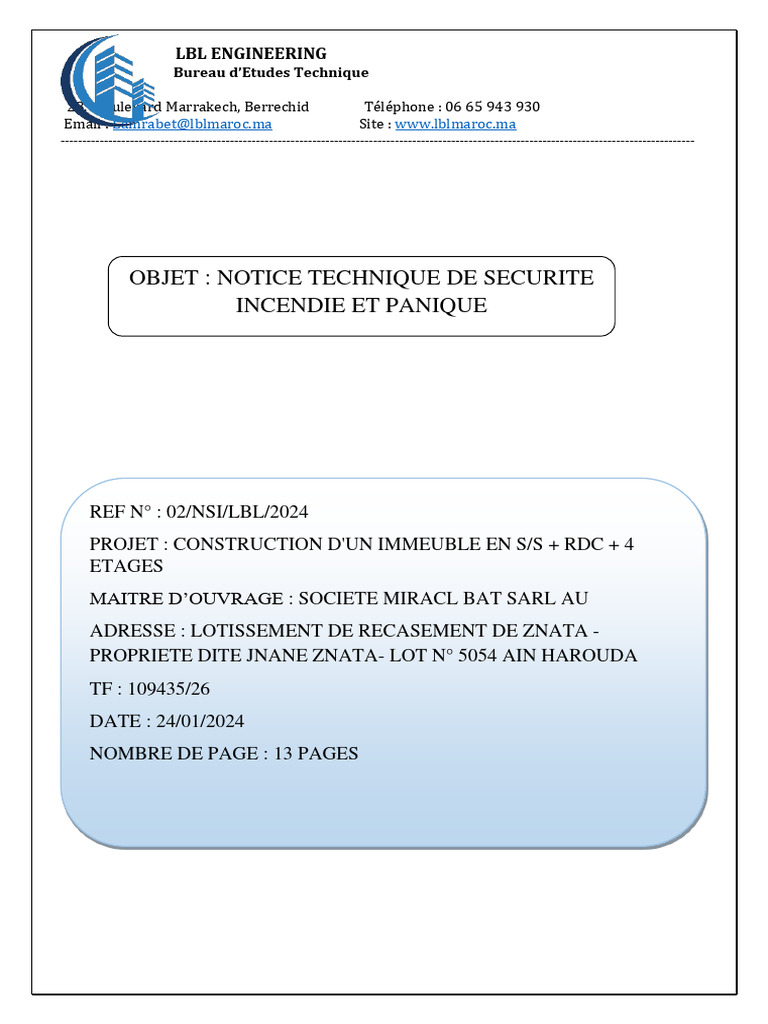 Notice de sécurité N 02.24 BH -R+4 ssol-ZNATA | PDF