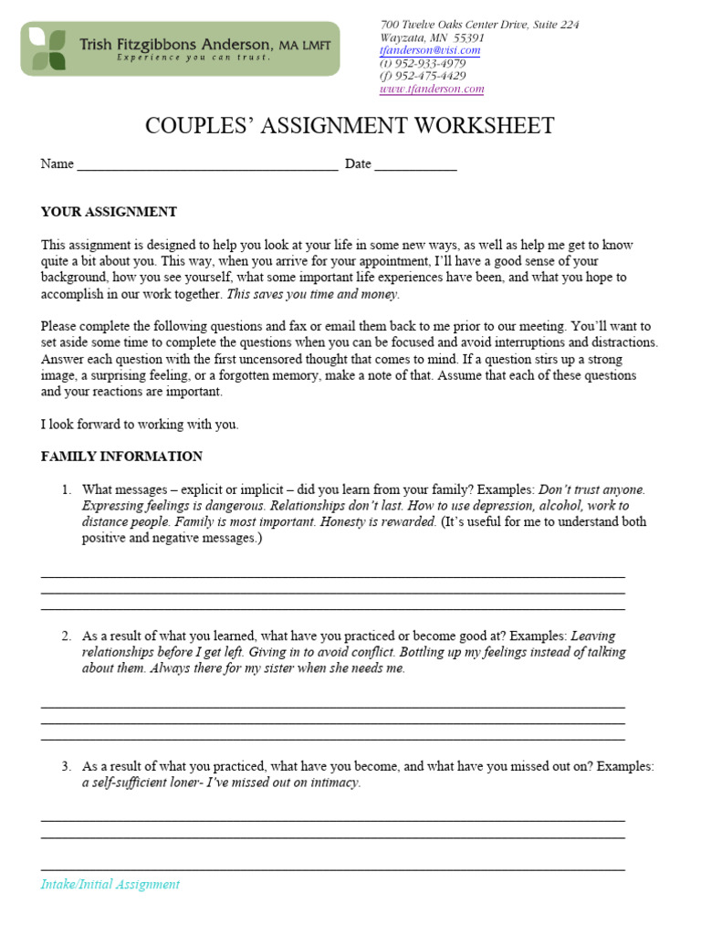 Couples Worksheet | PDF