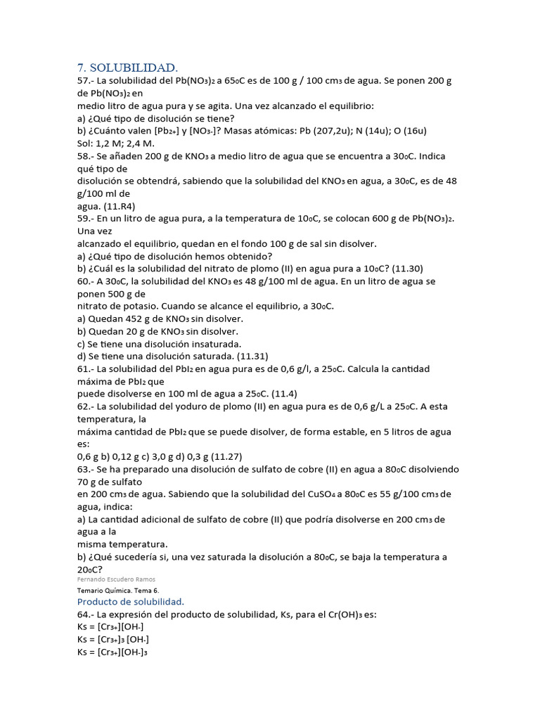 Ejercicios de Solubilidad 3 ESO | PDF | Solubilidad | Concentración