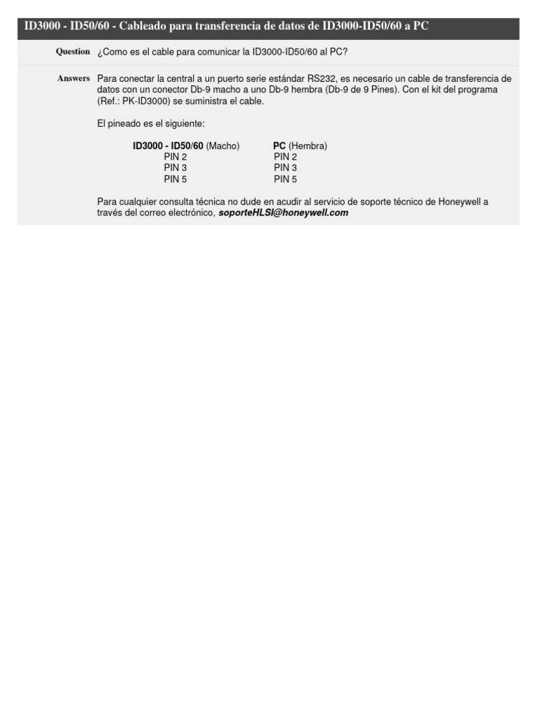 ID3000 ID50 60 Cableado para Transferencia de Datos A PC | PDF