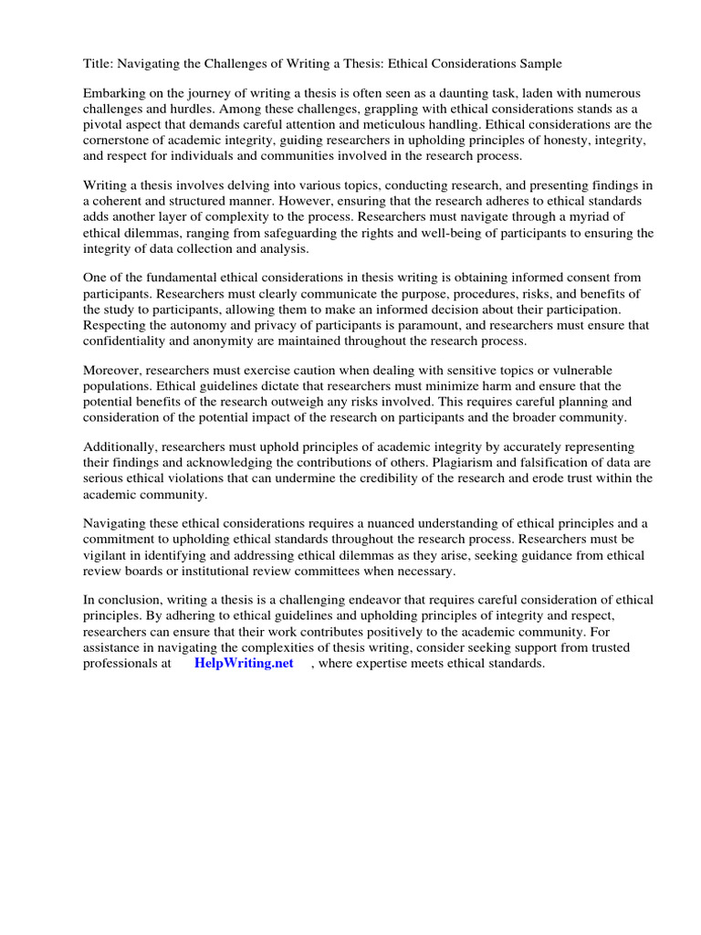 Thesis Ethical Considerations Sample | PDF | Methodology | Informed Consent