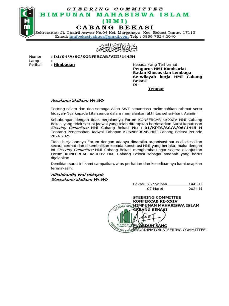 Surat Himbauan SC KONFERCAB XXIV | PDF