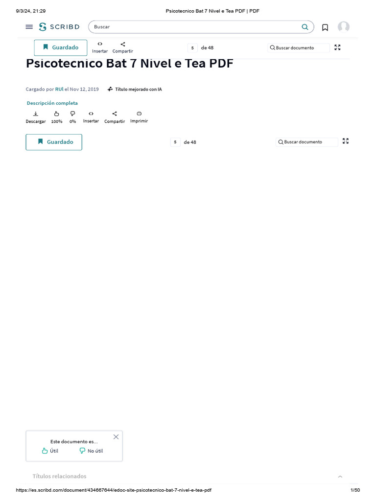 Psicotécnico BAT 7: Nível E Tea PDF | PDF | Autoajuda