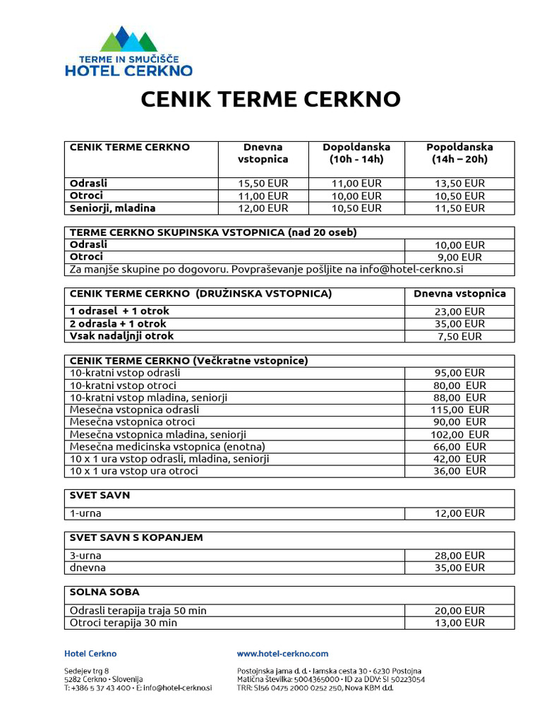 Cenik Terme Cerkno | PDF