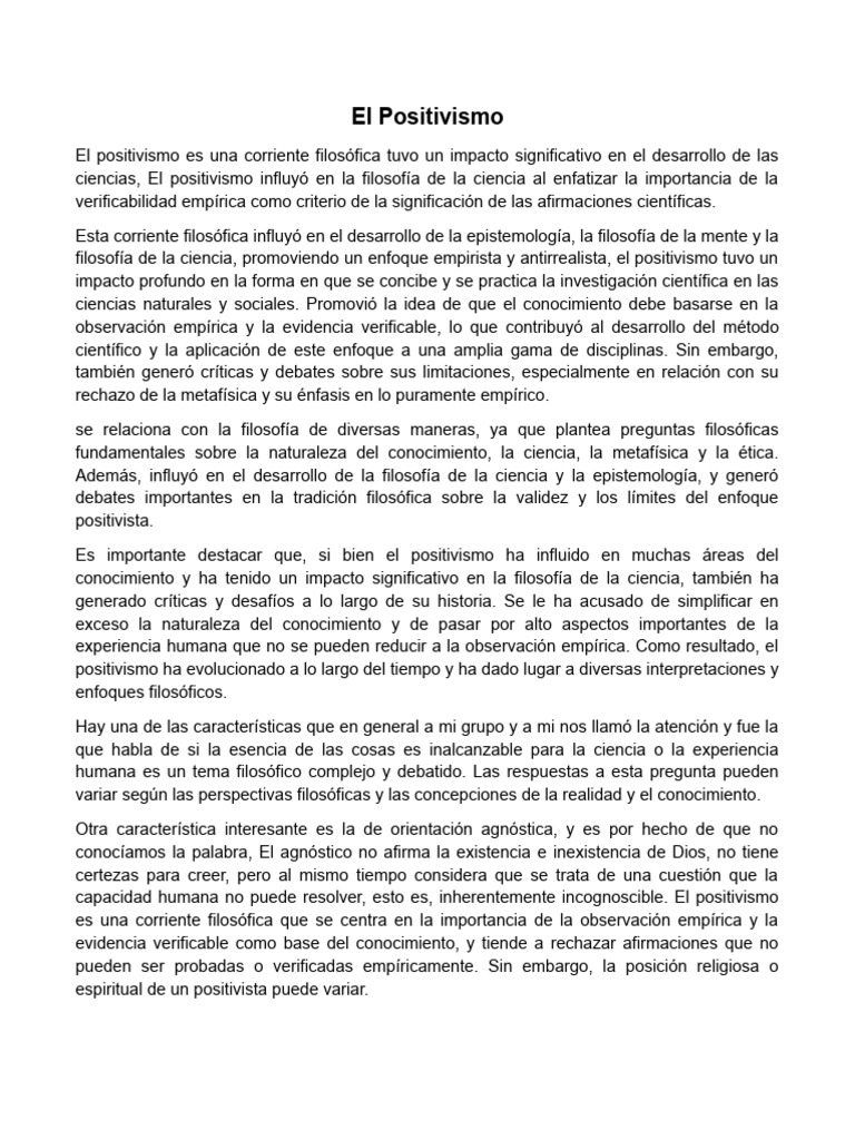El Positivismo | PDF | Positivismo | Empirismo