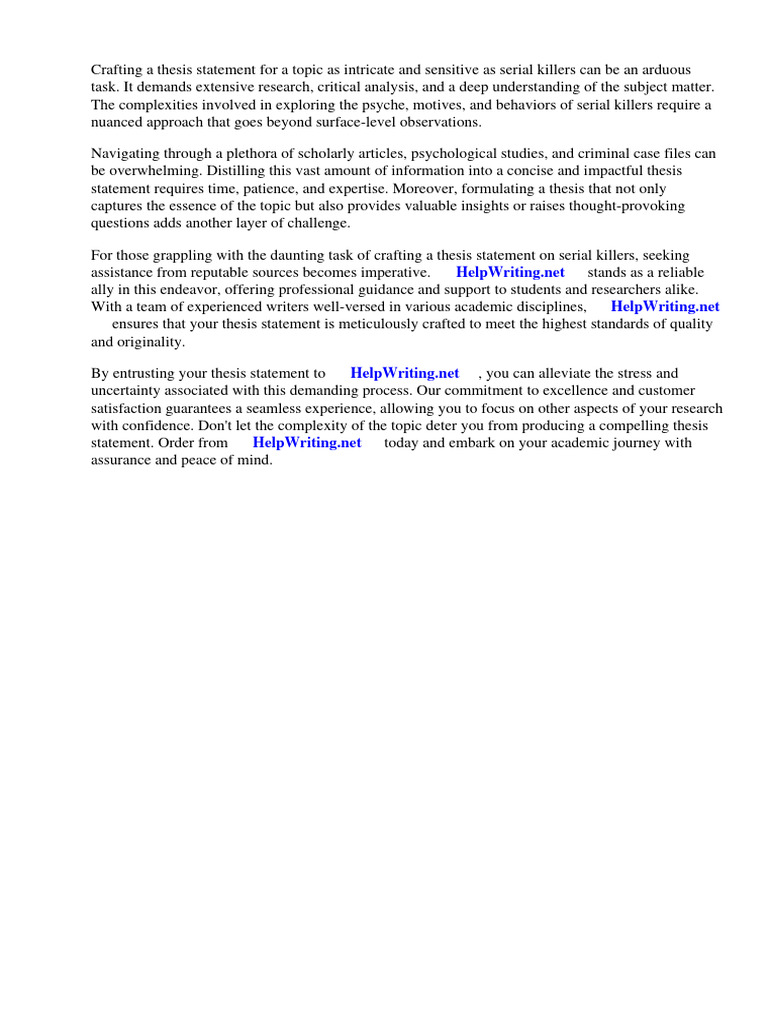 Good Thesis Statement For Serial Killers | PDF | Serial Killer | Essays