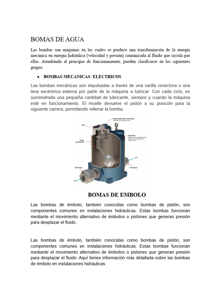Bomas de Agua | PDF | Bomba | Pistón