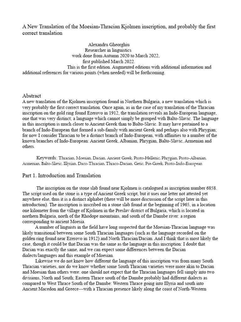 Thracian Inscription Deciphered | PDF | Languages | Foreign Language ...