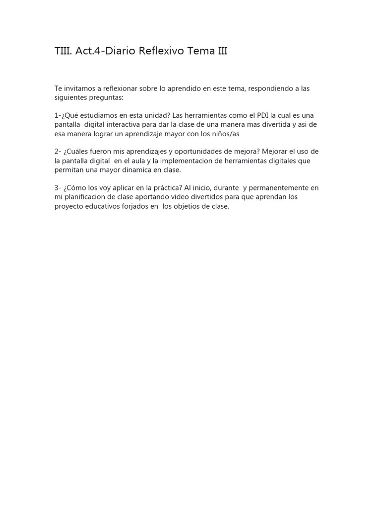 TIII. Act.4-Diario Reflexivo Tema III | PDF
