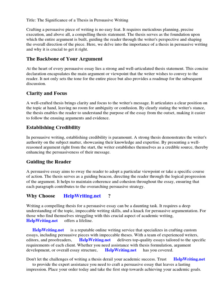 What Is Important About A Thesis in A Piece of Persuasive Writing | PDF ...