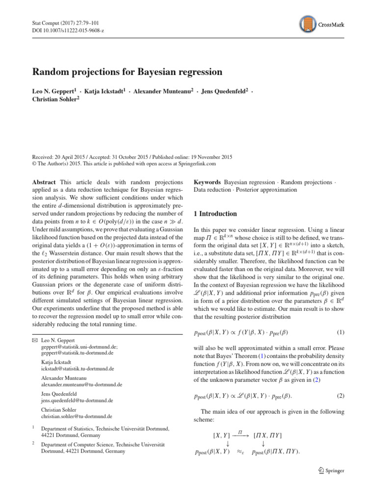 Random Projections For Bayesian Regression | PDF
