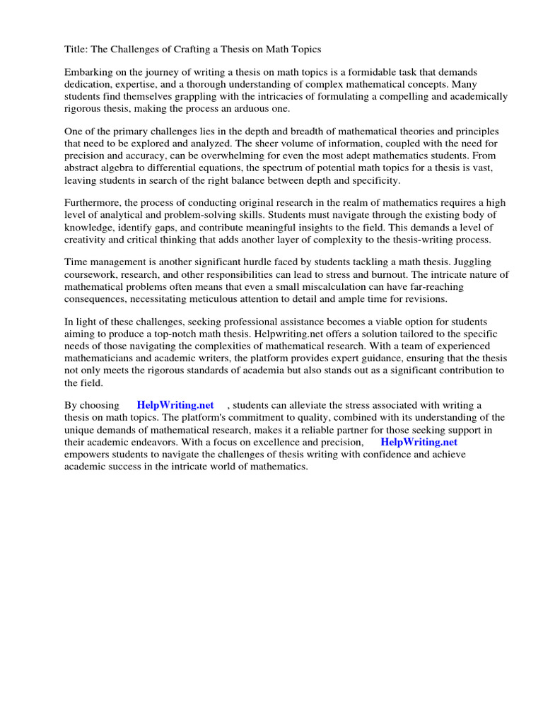 Thesis Math Topics | PDF