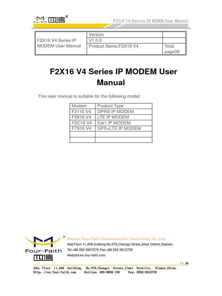 F2X16 V4 Series IP Modem User Manual V1.0.0 | PDF