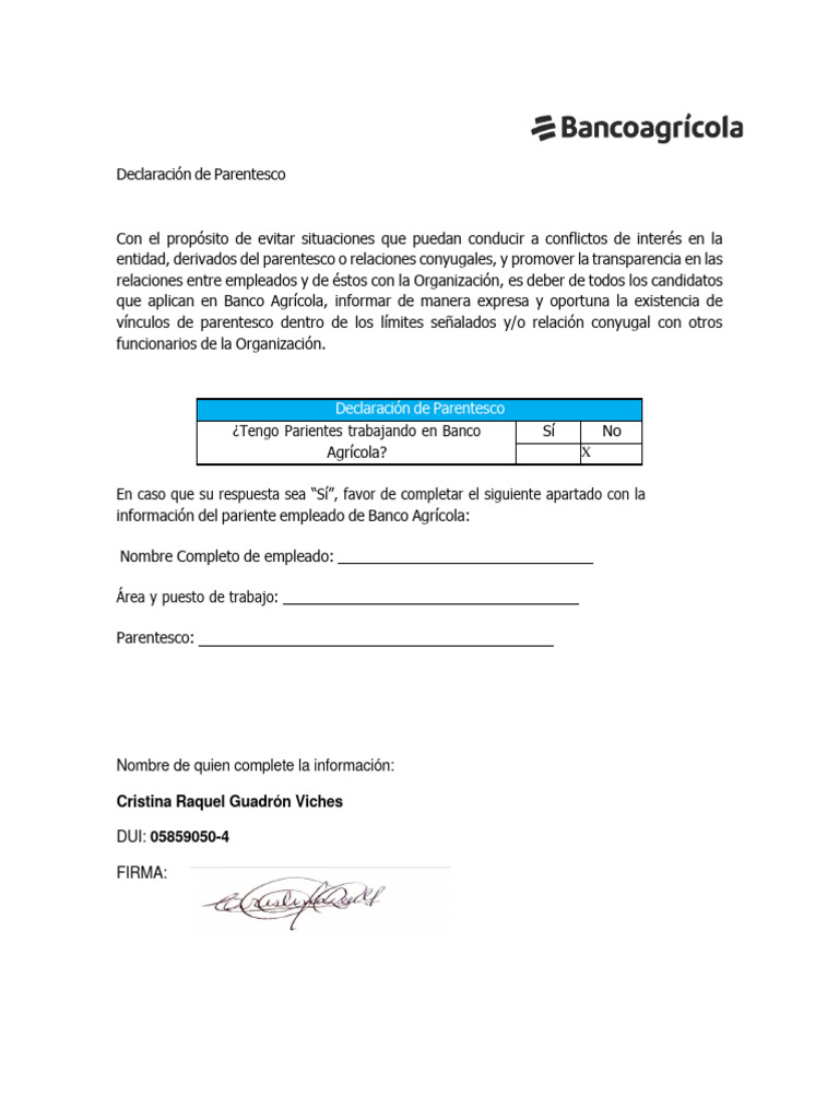 Declaración de Parentesco 2021 | PDF