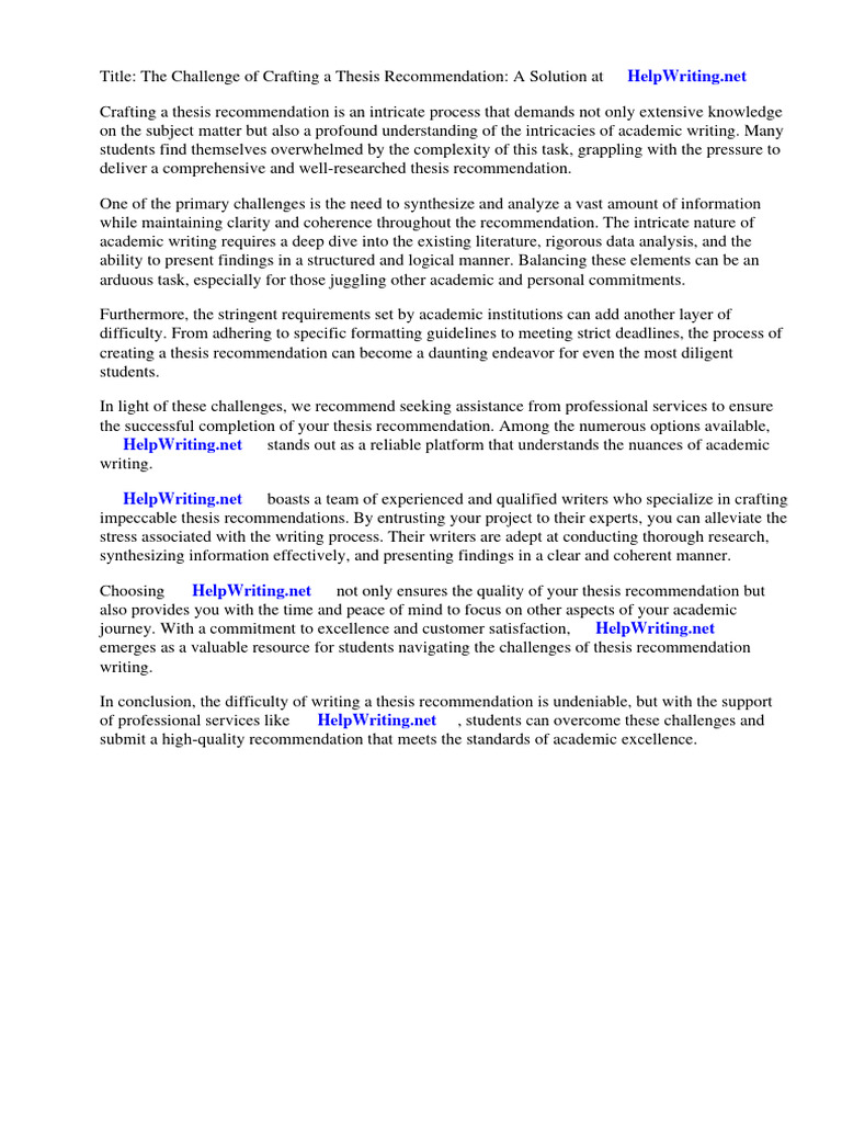 Thesis Recommendation Writing | PDF | Thesis | Essays Thesis Recommendation Writing | PDF | Thesis | Essays