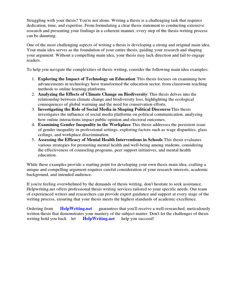Thesis Main Idea Examples | PDF | Essays | Thesis