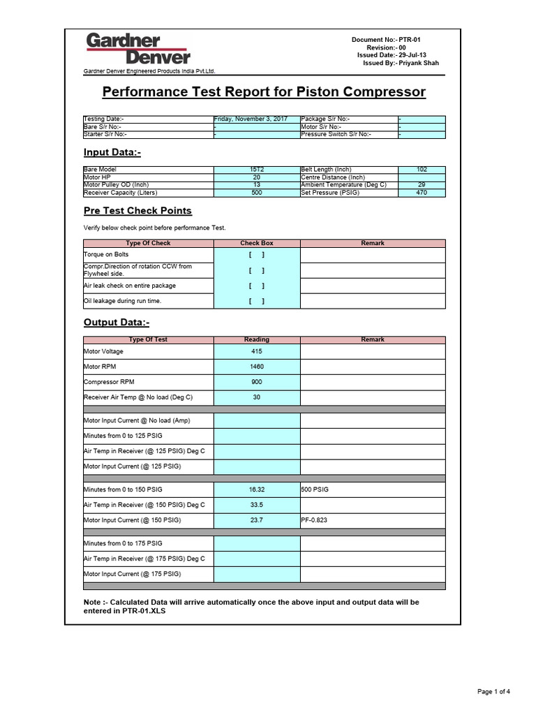 Piston Compressor Performance Report | PDF | Horsepower | Mechanical ...