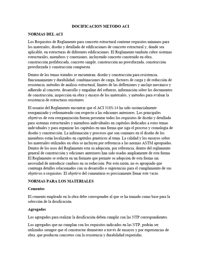 Docificacion Metodo Aci | PDF | Hormigón | Agua