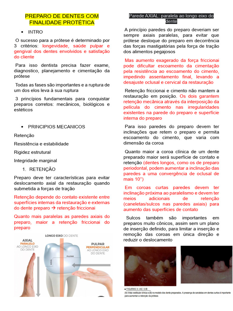 Preparo de Dentes Com Finalidade Protética | PDF | Dente | Prótese