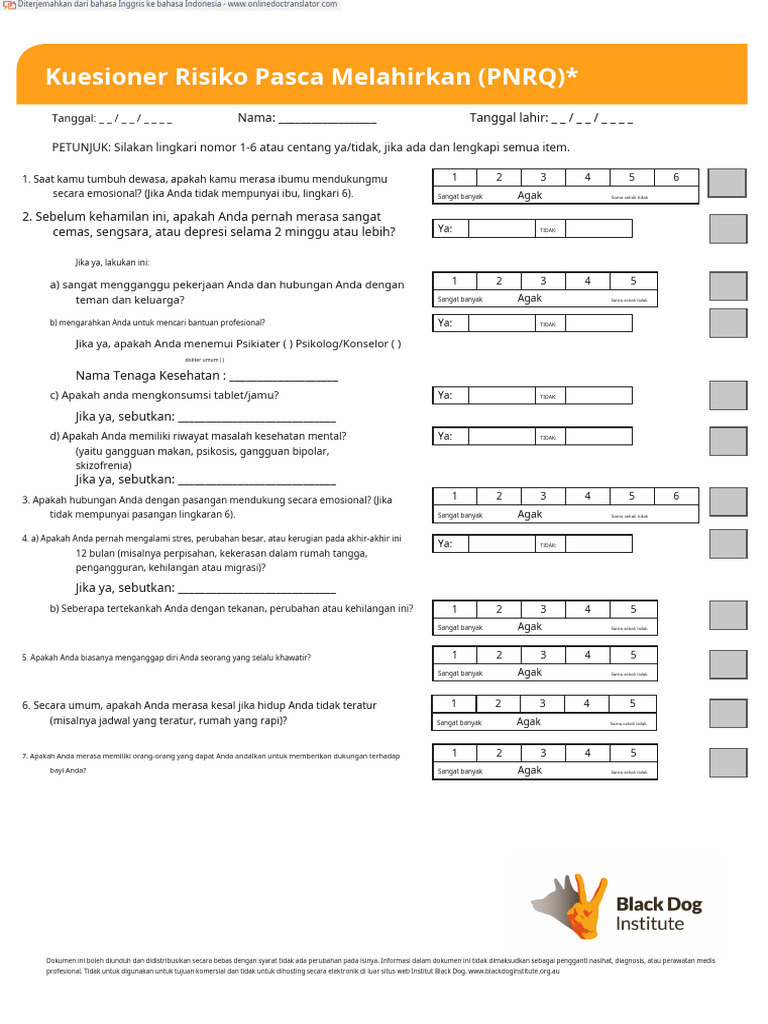 Postnatal Risk Questionnaire PNRQ - En.id | PDF