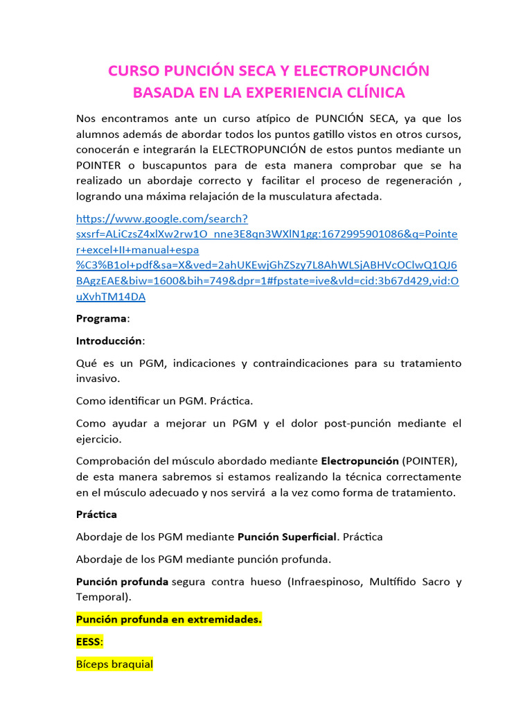 Curso de Punción Seca y Electropunción | PDF | Punto gatillo miofascial | Dolor